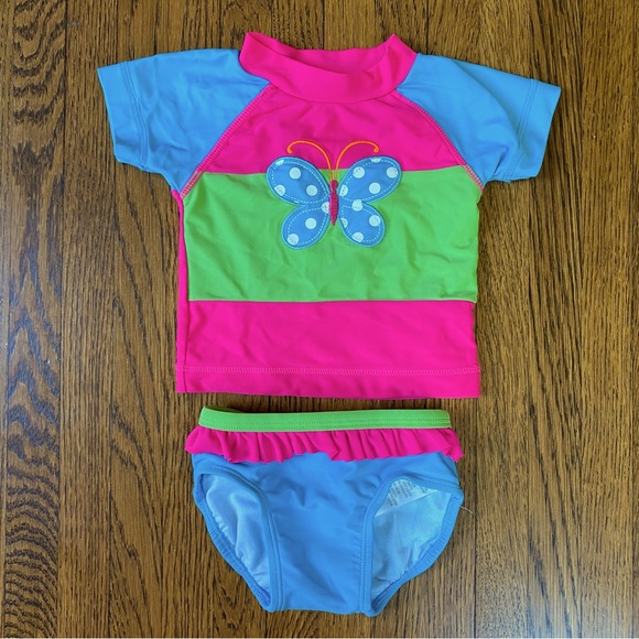 Hartstrings | Swim | Hartstrings 2 Month Green Pink And Blue 2piece Butterfly Swimsuit | Poshmark